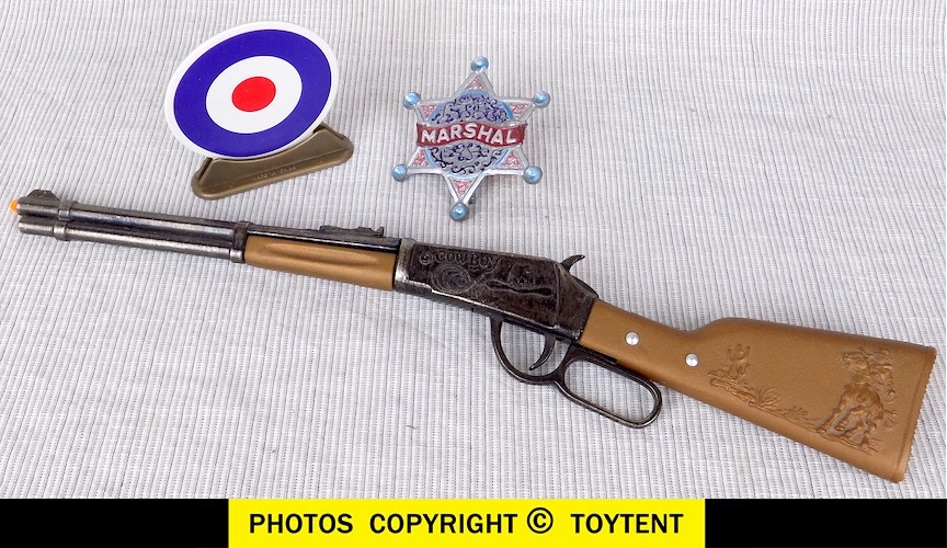 Miniature Lever Action Cowboy Cap Rifle with Marshall Badge and target